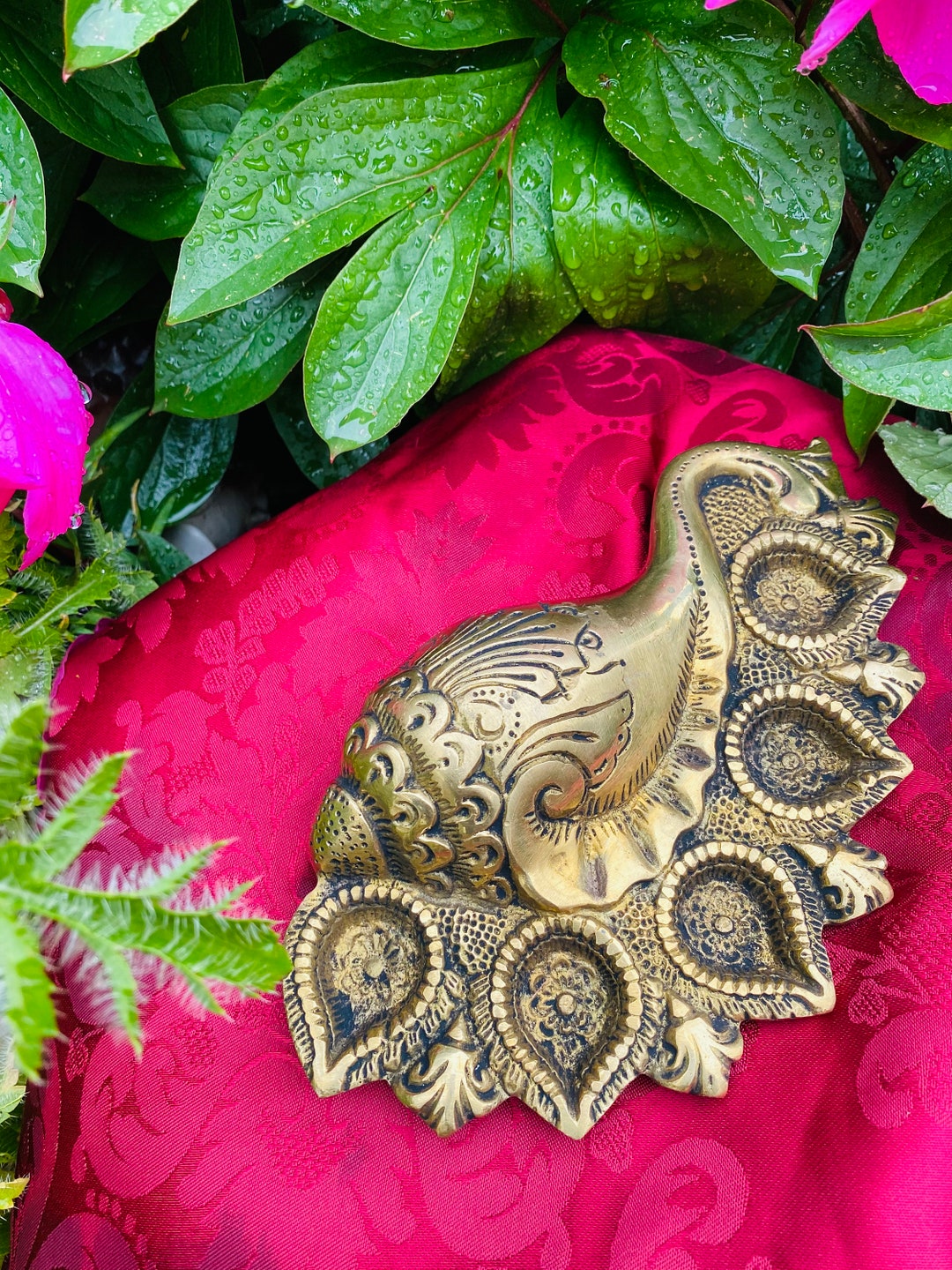Panchamuki Brass Carving Diya Diyas Religiosas Oil Diya - Etsy España