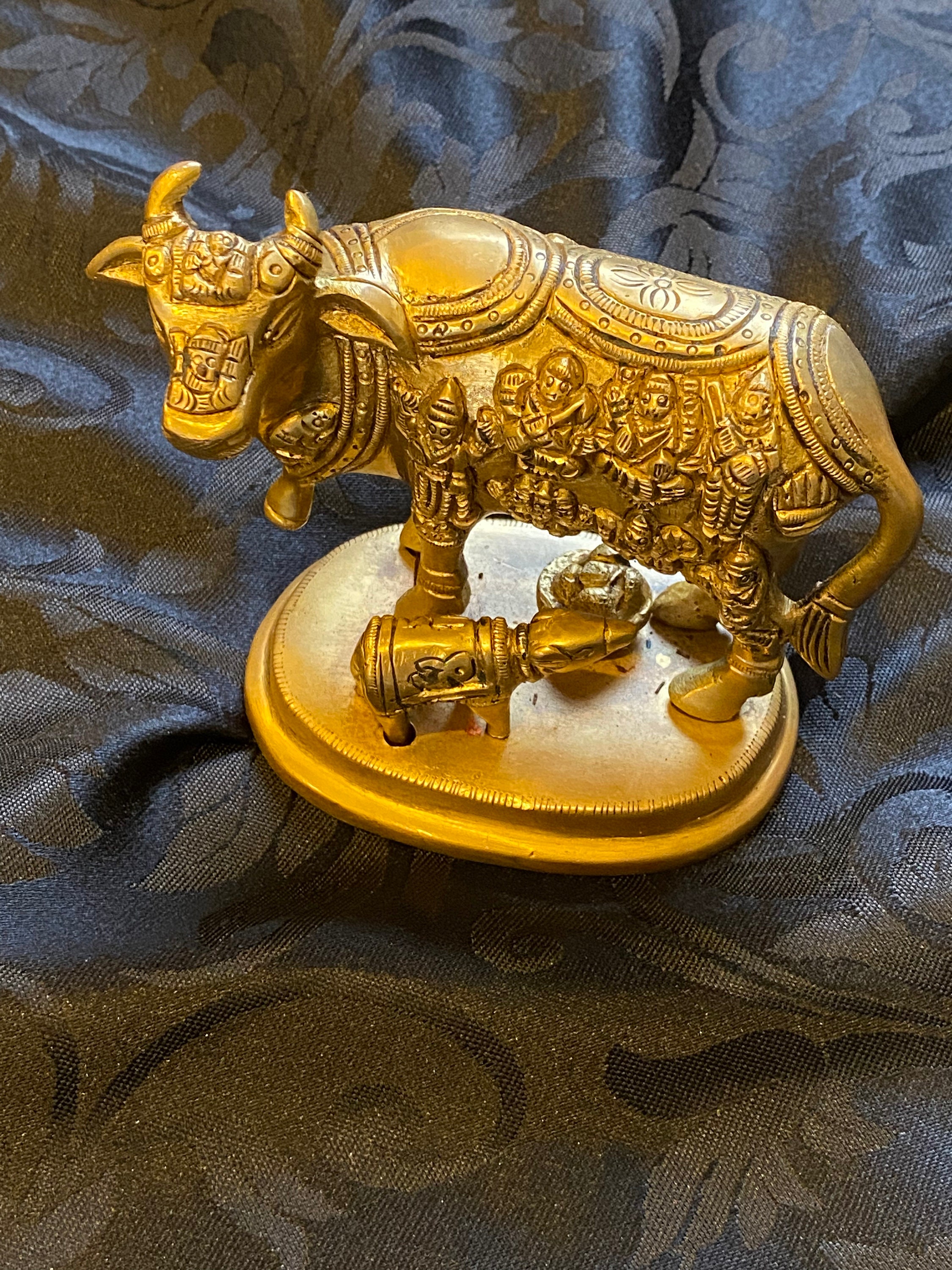Indian Gomatha Indian Brass Cow Kamadenu Cow With Calf Statue Depawali ...