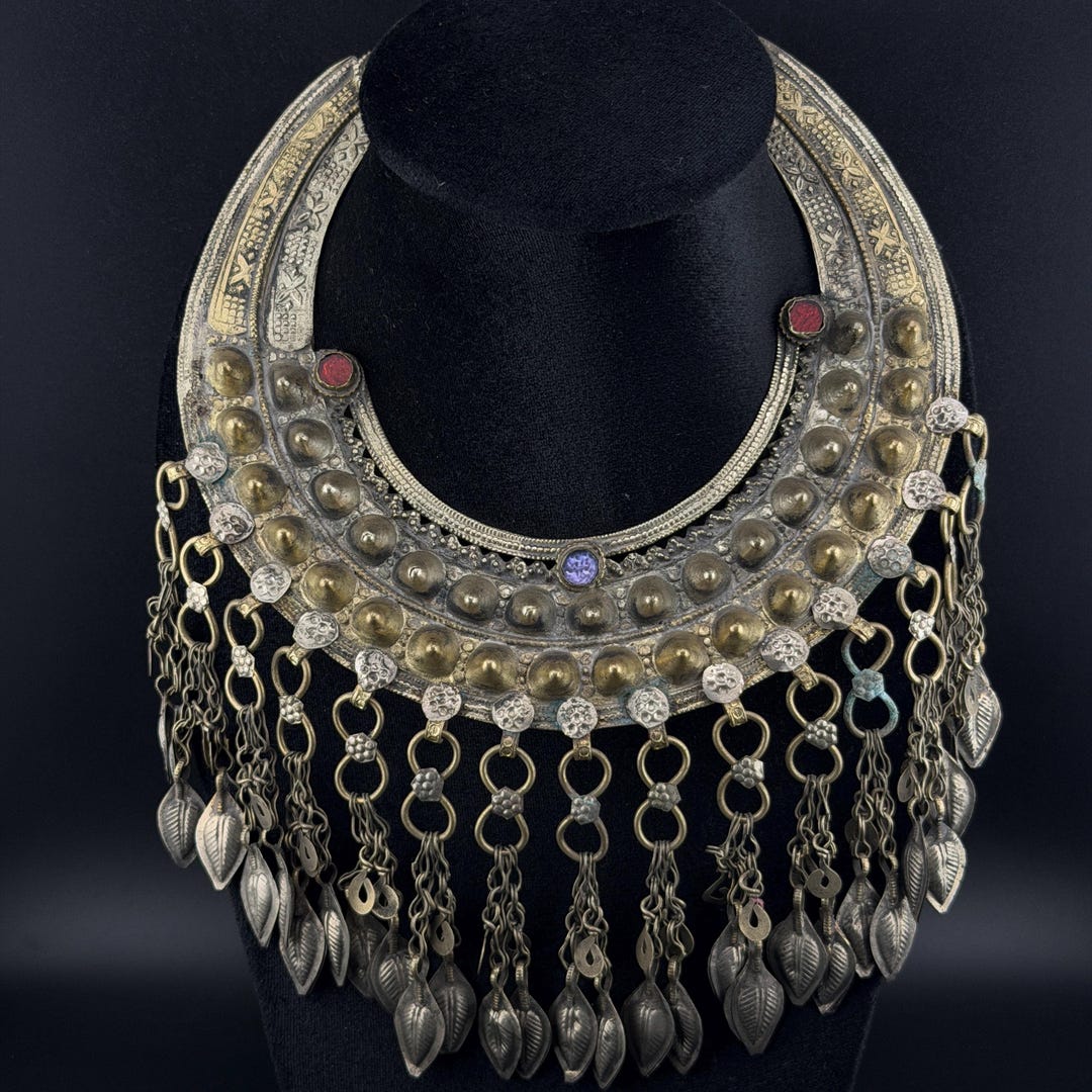 Antique Kuchi Tribal Collar Necklace - Handcrafted Afghan Turkmen ...