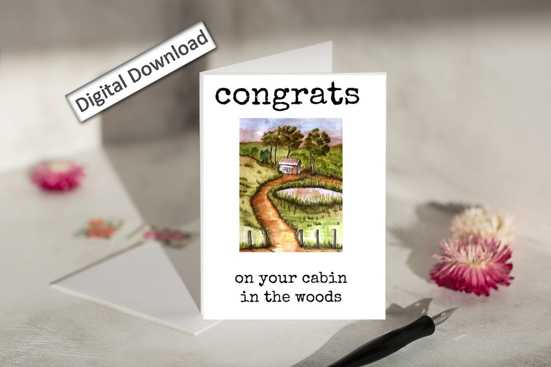 4x6 New HOME Card, Cabin in the Woods Art Print, Cottage Life, Greeting ...