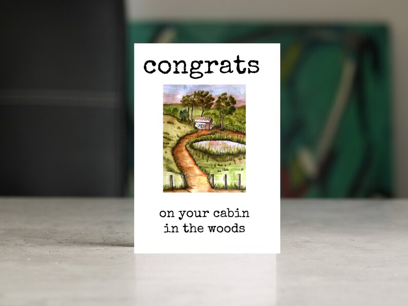 4x6 New HOME Card, Cabin in the Woods Art Print, Cottage Life, Greeting ...