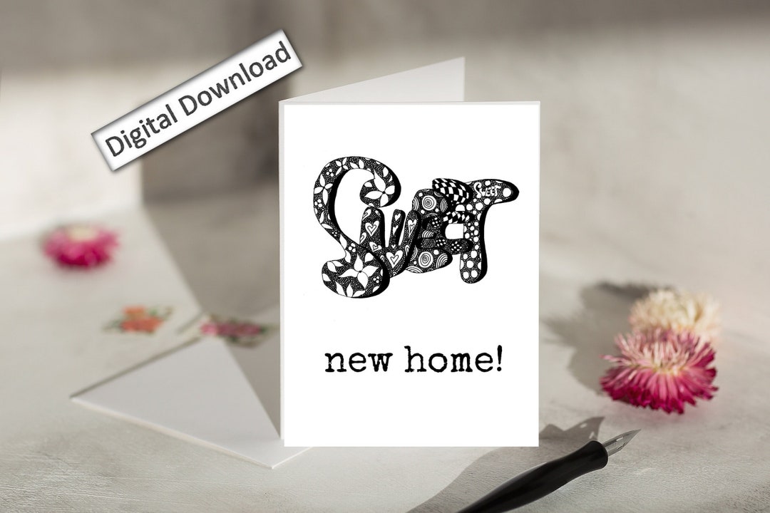4x6 Sweet NEW HOME Card, Bubble Letters, Unique, Retro Word Art, Black ...