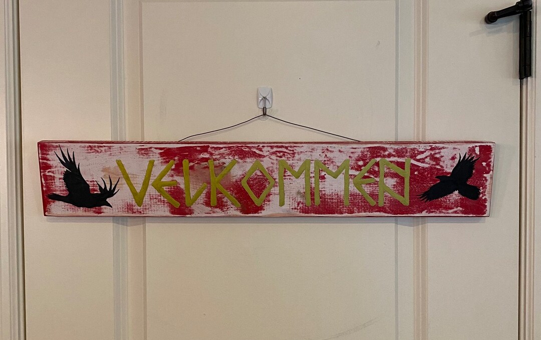 Hand Painted and Antiqued Welcome Sign / Velkommen Norwegian & Danish ...
