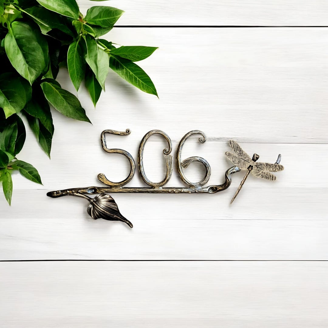 Dragonfly House Number Sign – Custom Rustic Metal Address Plaque – Hand ...