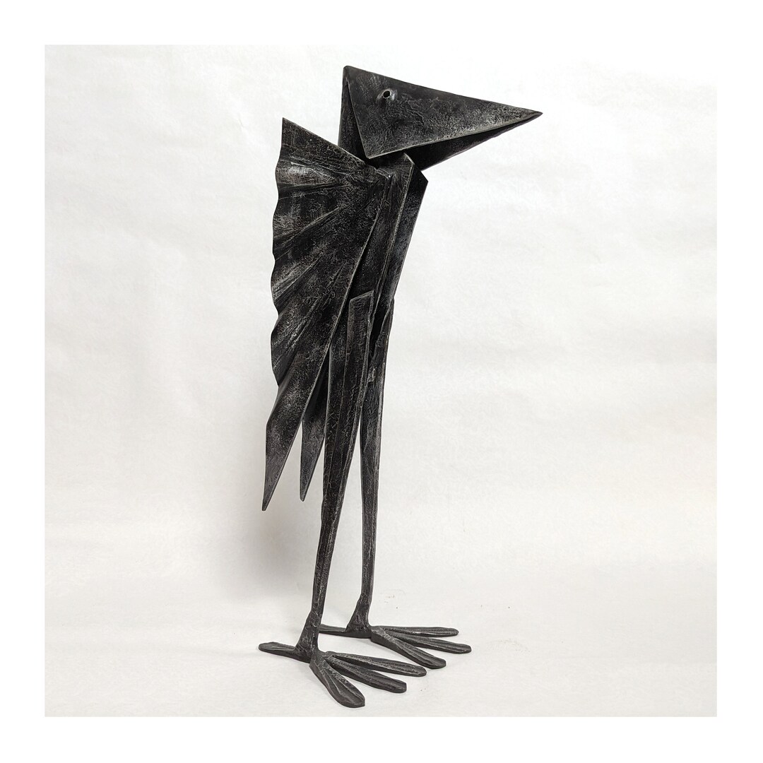 Unique Forged Sculpture 'raven' in Geometric Style Metal Art Work ...