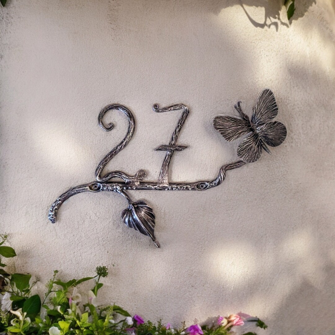 Personalized House Number Sign With Butterfly and Tropical Leaf, Custom ...