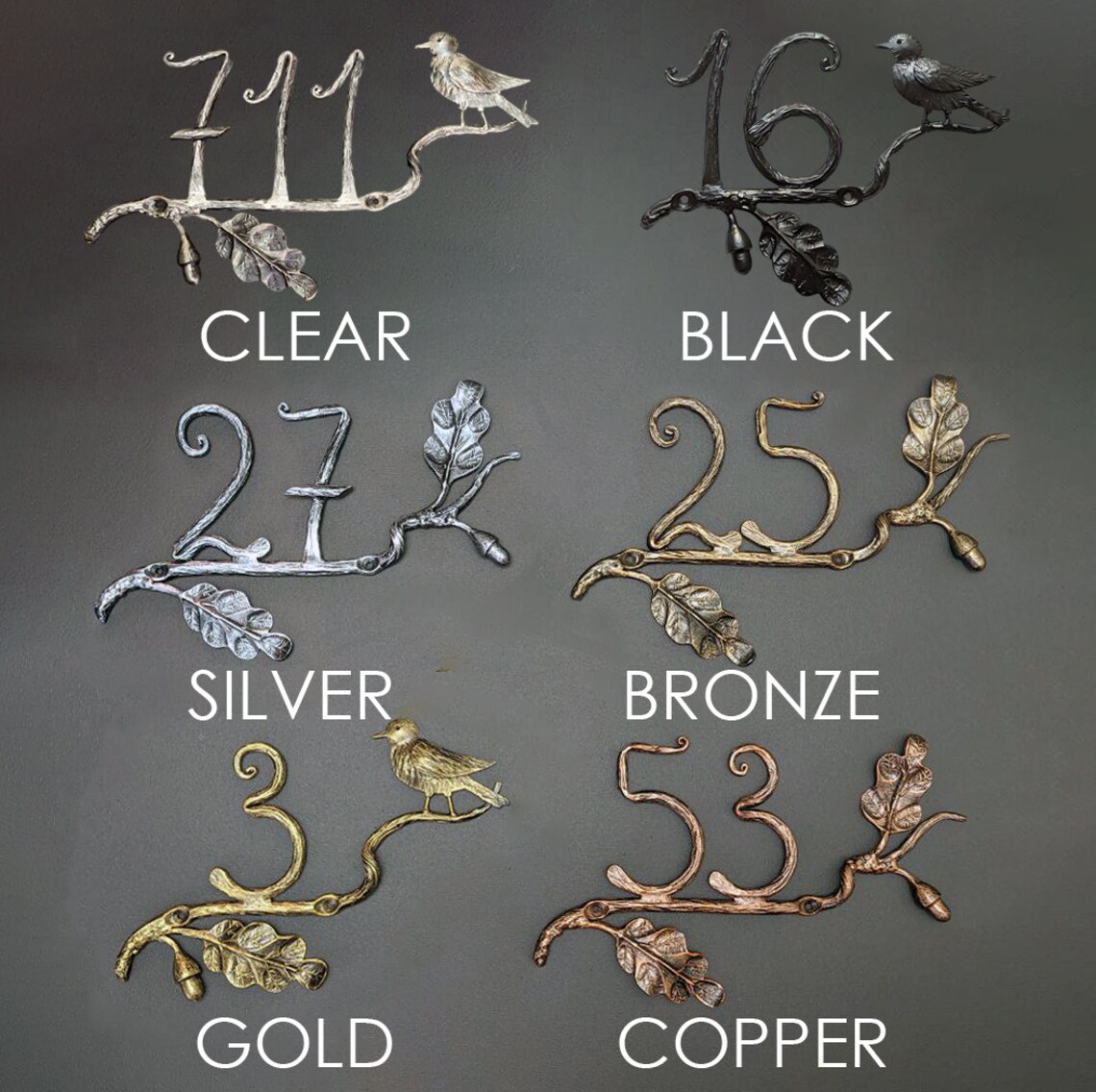 Wrought Iron House Number Plaque: Oak Branch, Butterfly, Custom Address ...
