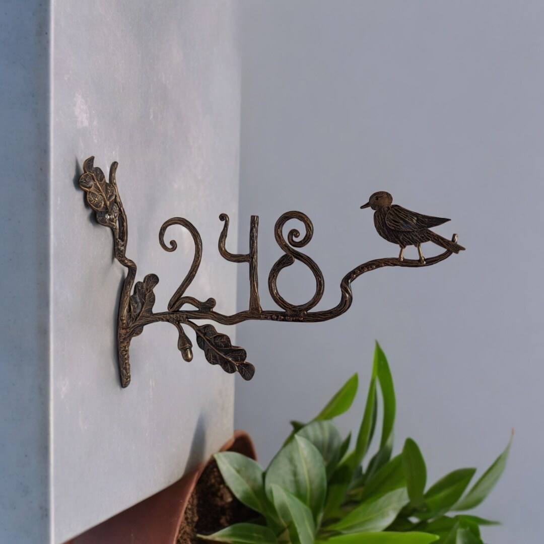 Custom Wrought Iron House Number Plaque: Bird & Oak Leaf Decor - Etsy