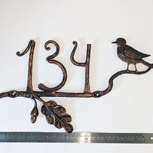 House Number With Bird and Oak Leaf, Personalized Number Plaque, Metal ...
