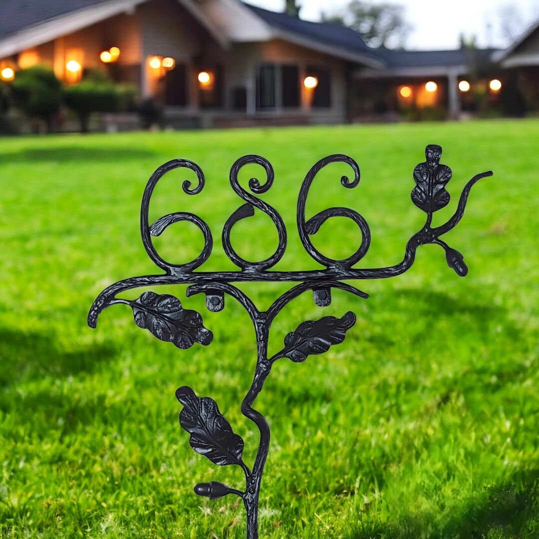 Custom House Number Yard Sign With Ground Stake With Oak Leaves and ...