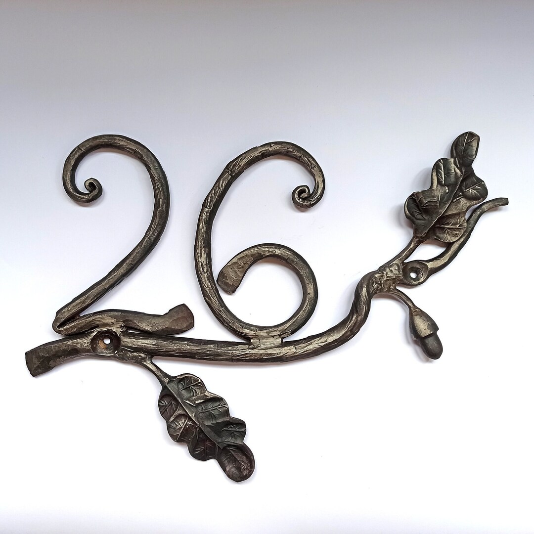 Custom Wrought Iron House Number Plaque: Rustic Oak Branch Address Sign ...
