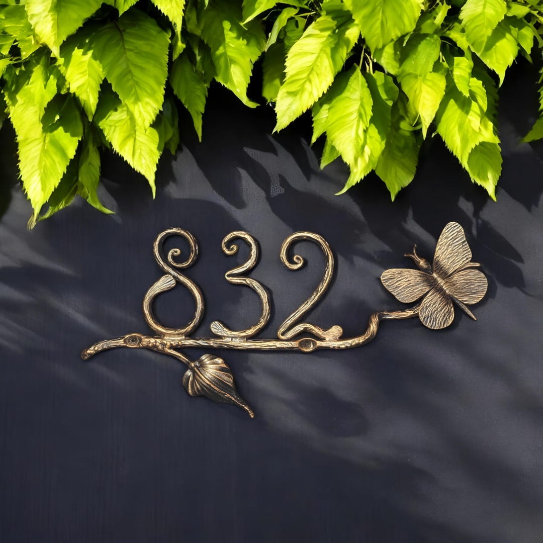 Personalized Wrought Iron Address Sign: Butterfly & Tropical Leaf Decor ...