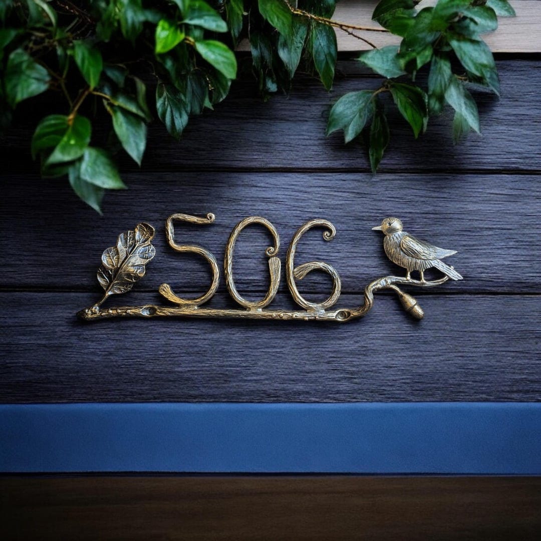 Wrought Iron House Number Plaque: Tit Bird & Oak Leaf, Personalized ...