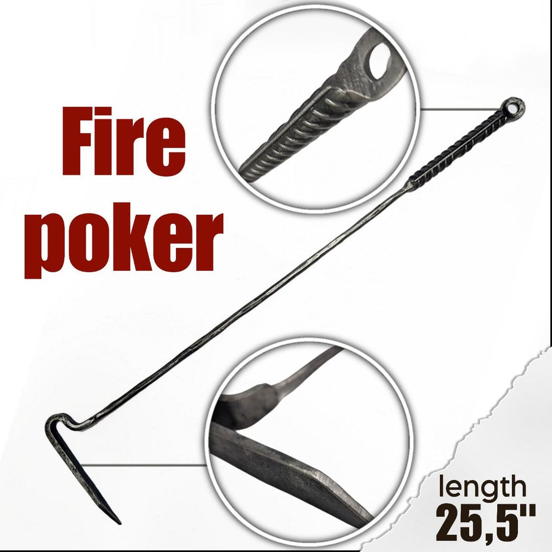 Fireplace Tool, Wrought Iron Poker 25 Inch, Blacksmith Heritage Fire ...