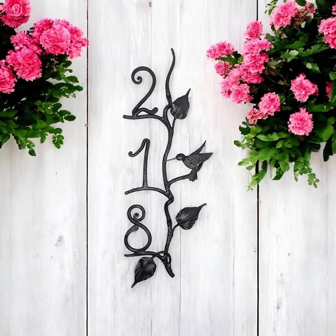 Wrought Iron Vertical Address Sign: Hummingbird & Tropical Leaf - Etsy