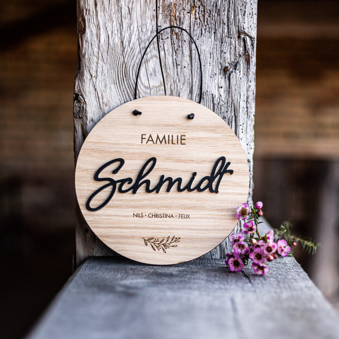 Door Sign Family / Family Name + First Names / Handmade From Wood ...