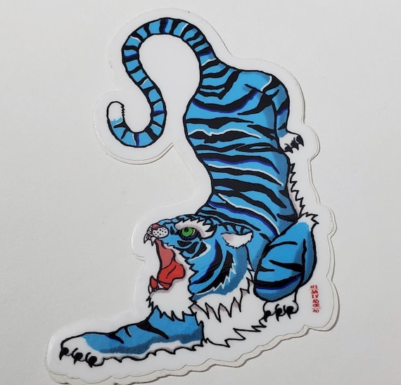 Blue Tiger Tattoo Art Vinyl Sticker | Etsy
