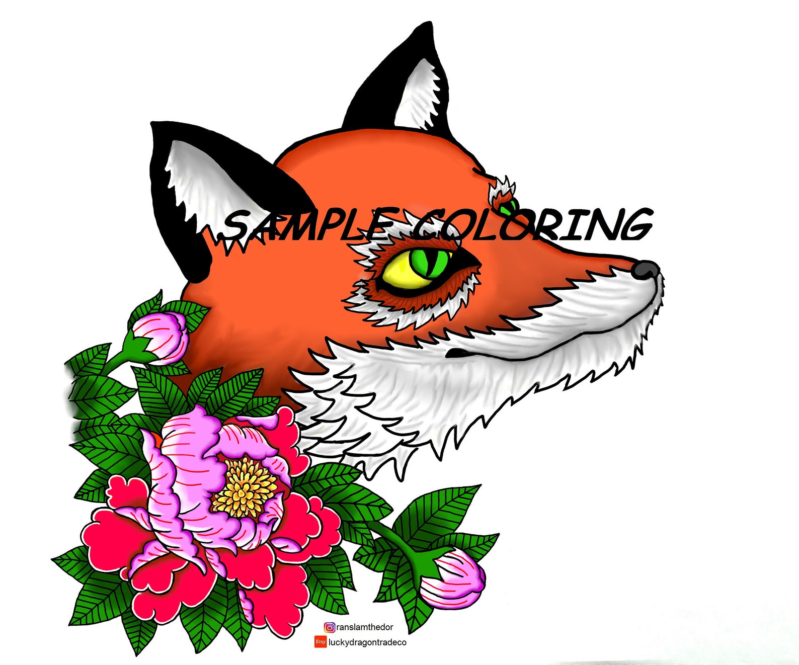 Fox and Flowers Coloring Page - Instant Download - Print and Color - Etsy