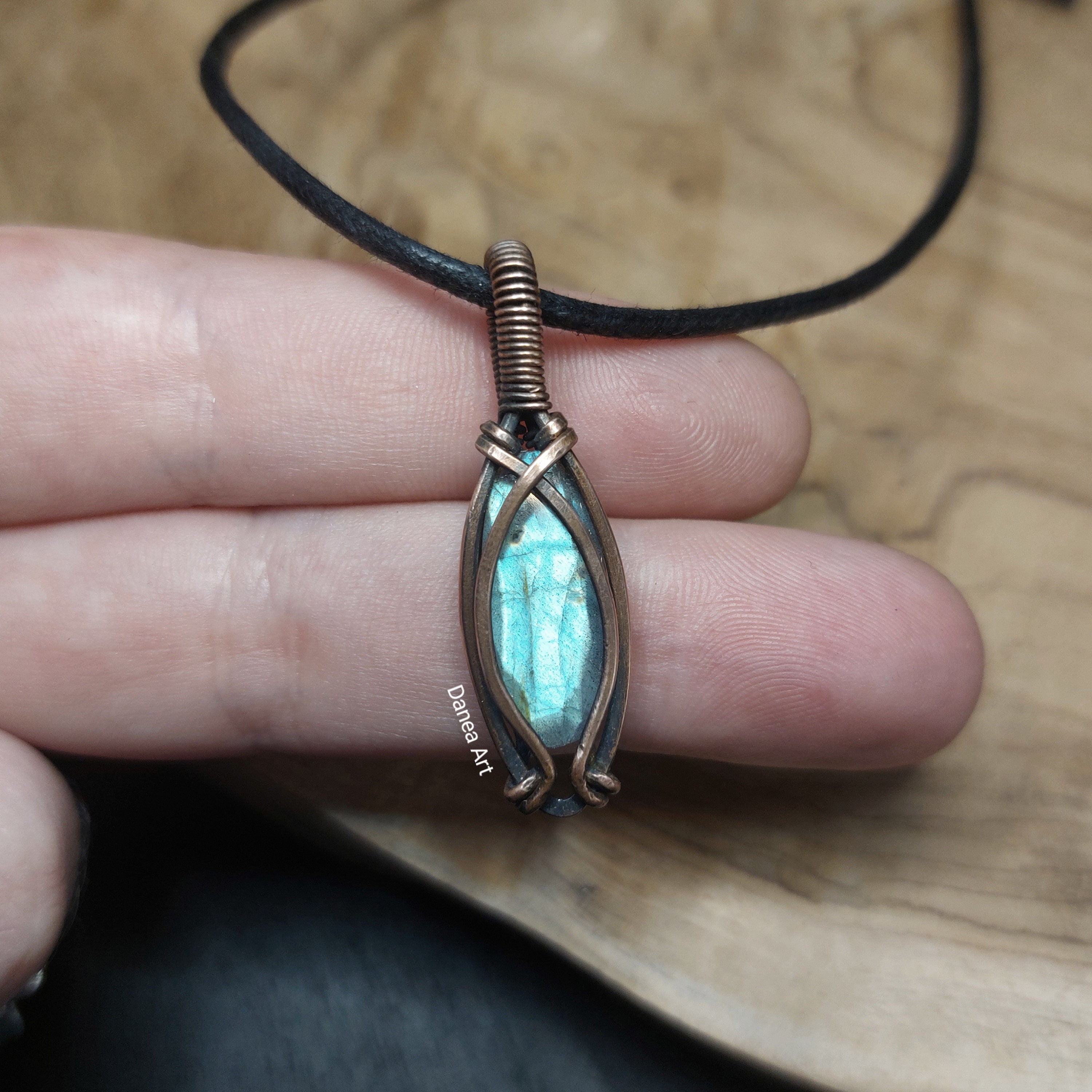 Small Wire Wrapped Labradorite Pendant in Oxidized Copper. - Etsy