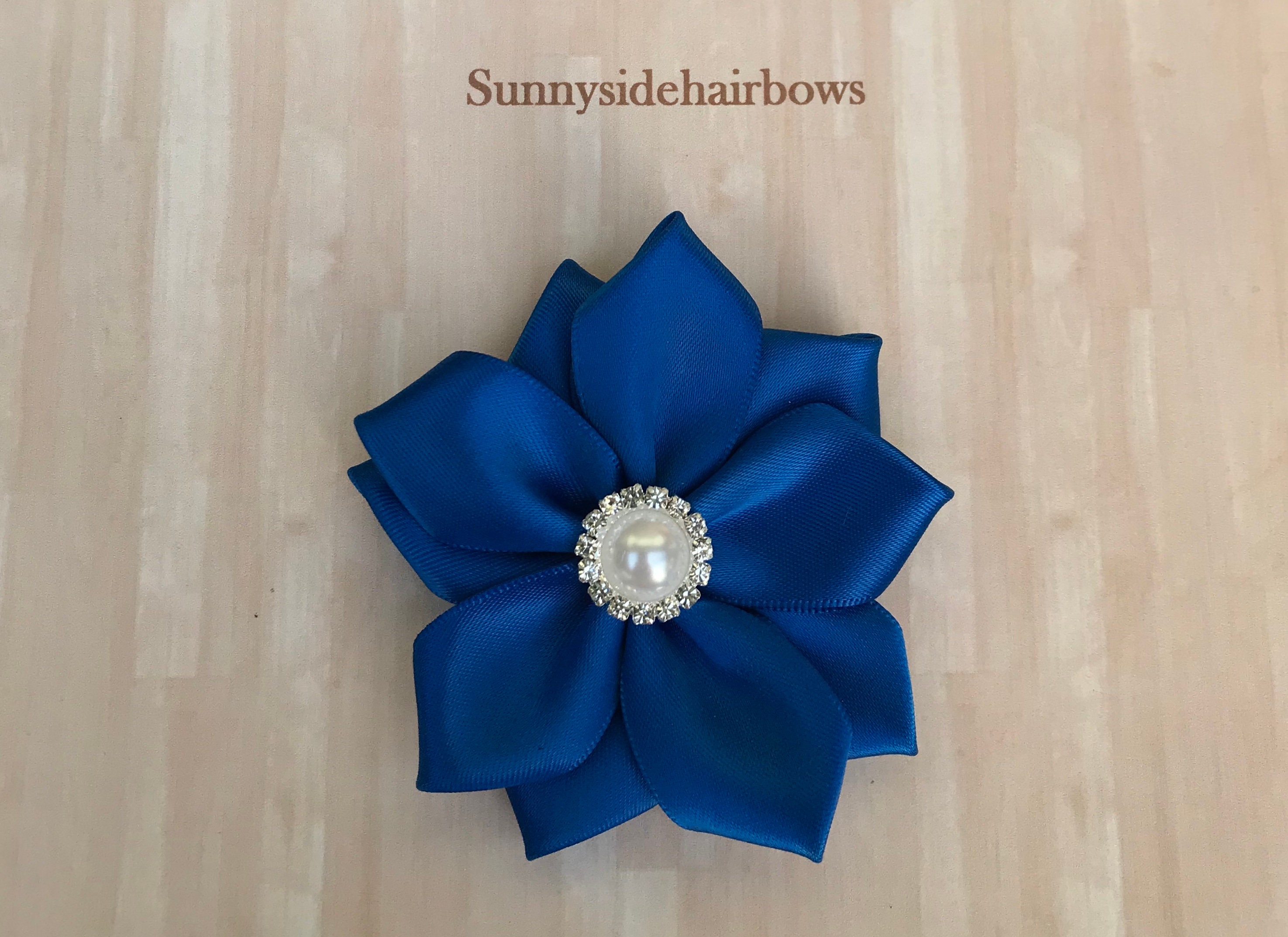 Blue Flower Hair Bow 3 Inch Blue Bow Blue Hair Flower Blue - Etsy