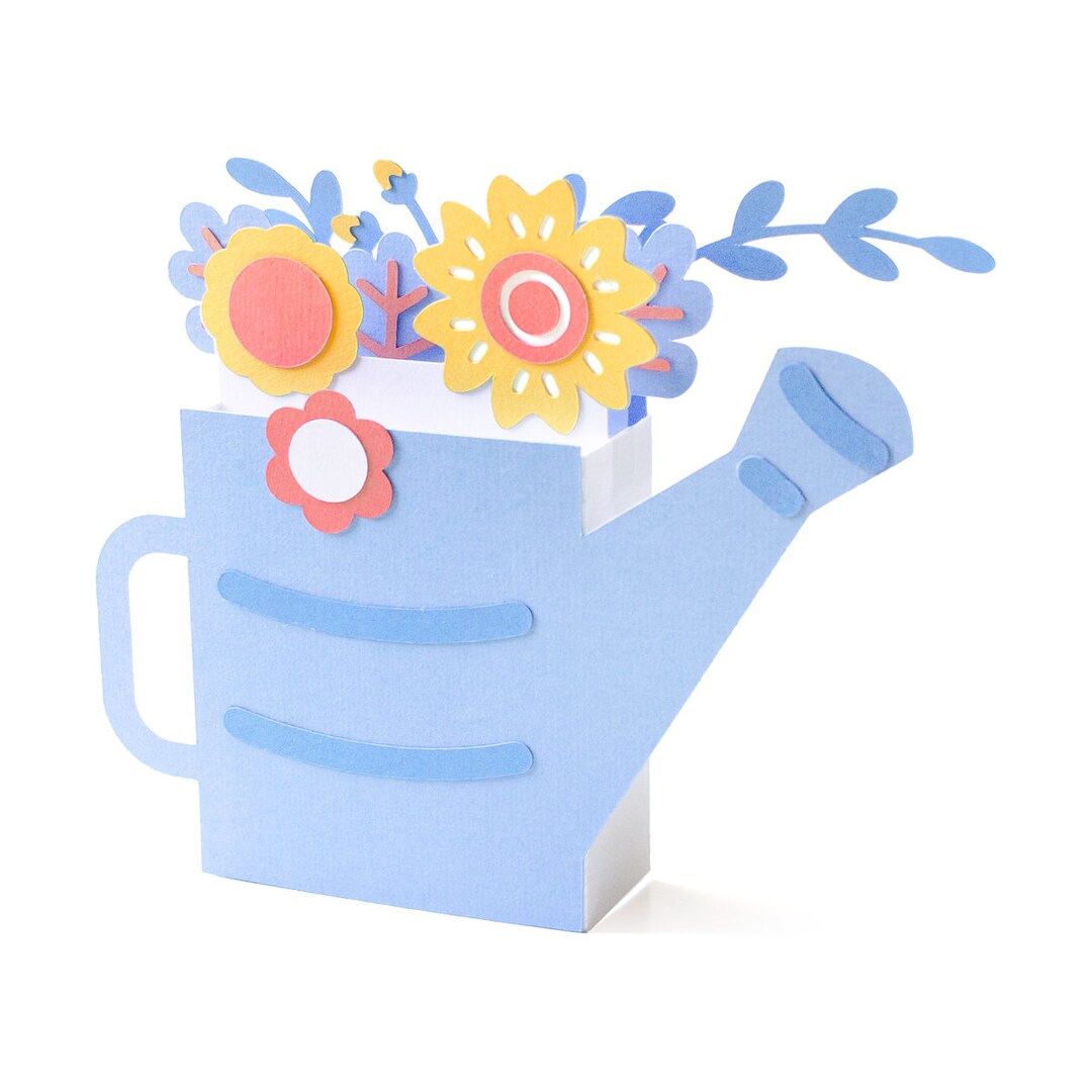 SVG - 3D Flower Watering Can Paper Template, Spring Flower Box Template ...