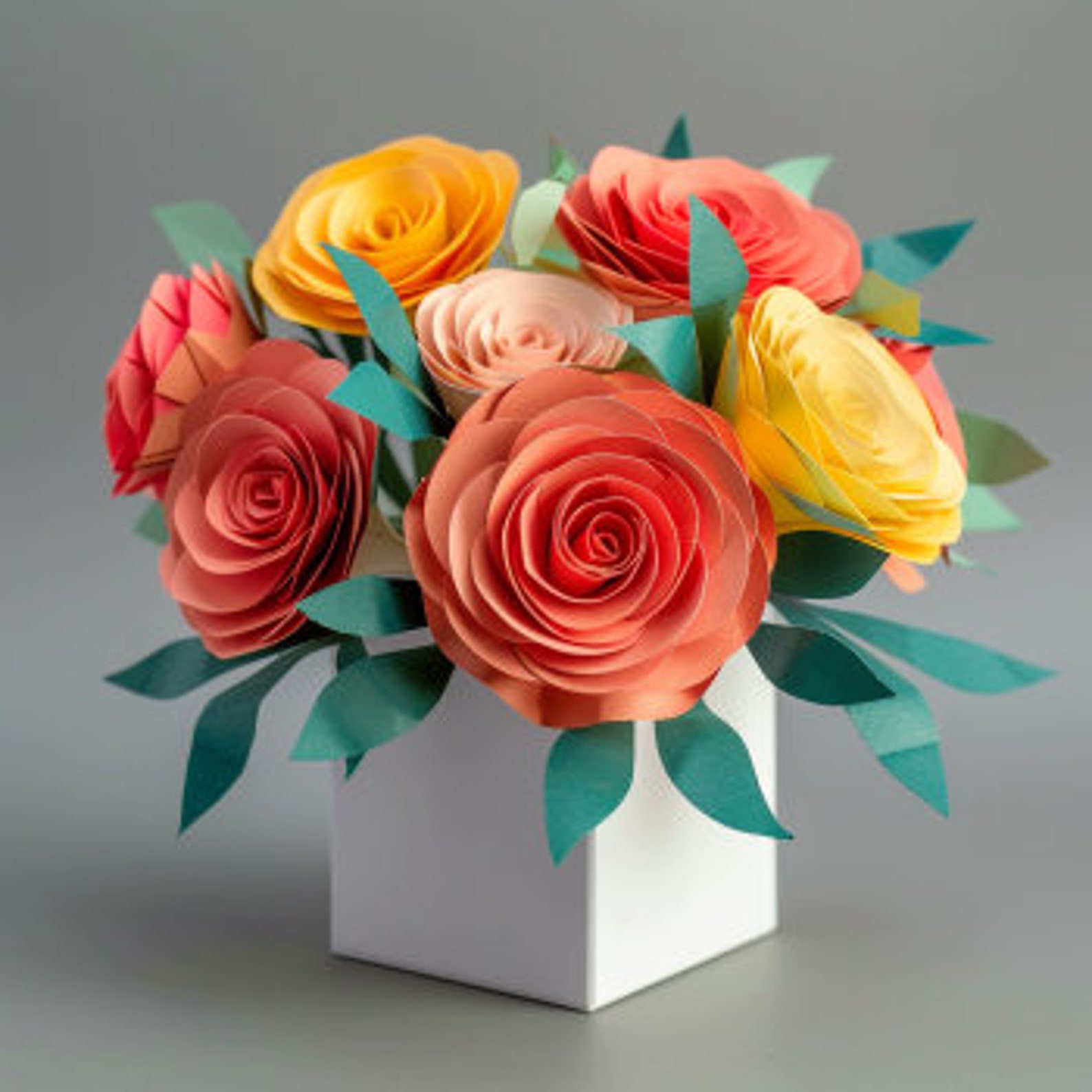 SVG - 3D Flower Bouquet Template, Rose Bouquet With Box and Leaves ...