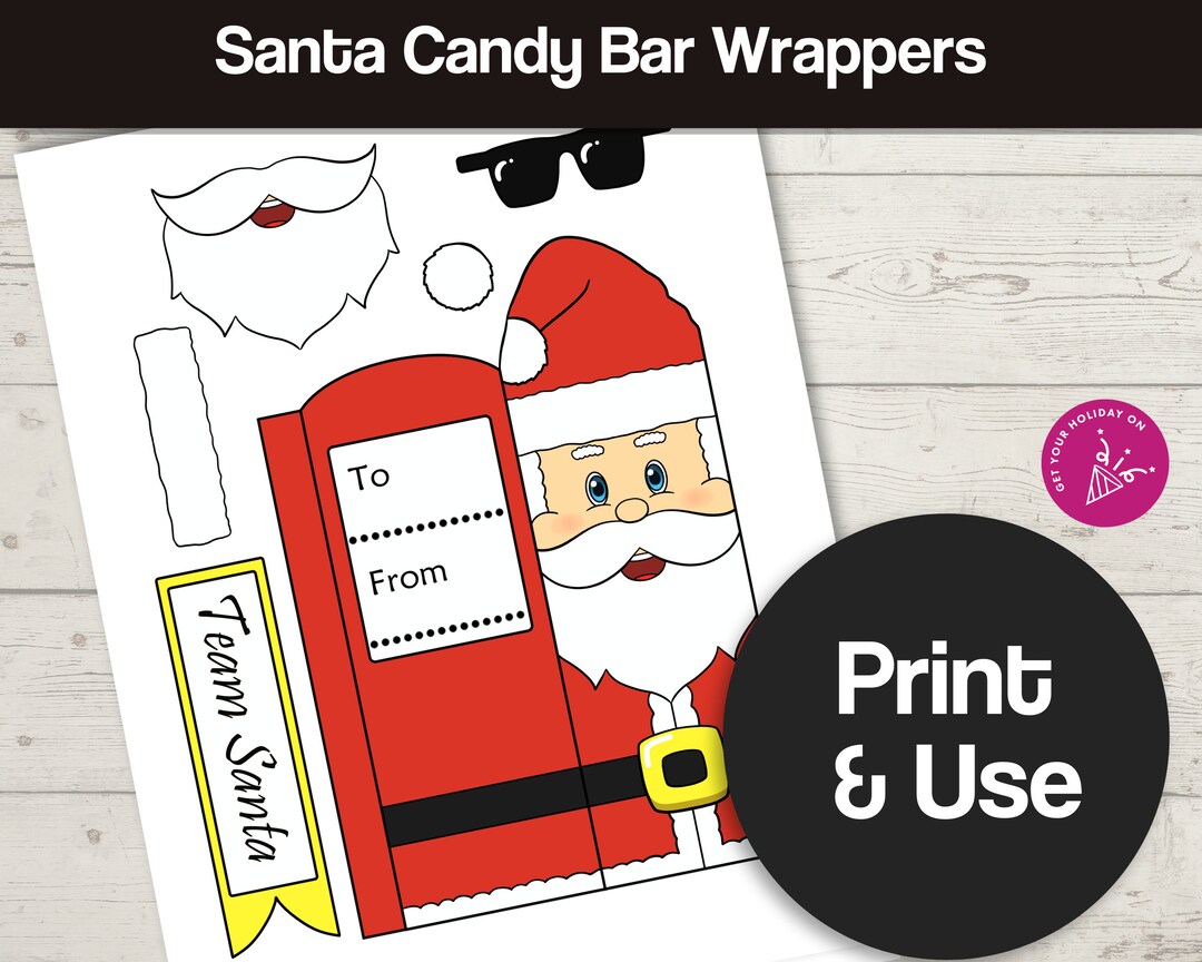 Santa Party Favors, Santa Candy Bar Wrapper, Christmas Party Favor ...