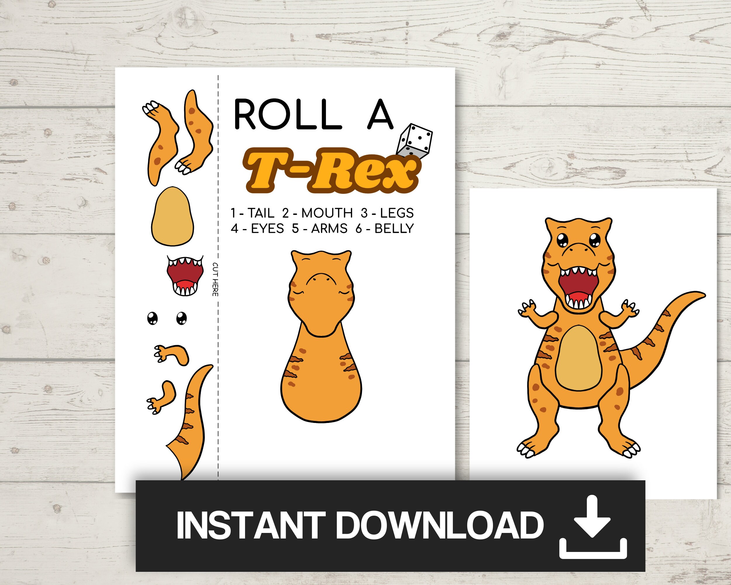 Roll a Dinosaur, Printable Game Ideas, Trex Party Game, Dinosaur Party ...