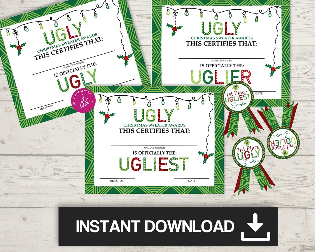 Ugly Christmas Sweater Awards - Printable Contest Certificates ...