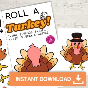 Roll a Turkey, Roll a Turkey Dice Game, Roll a Turkey Printable ...