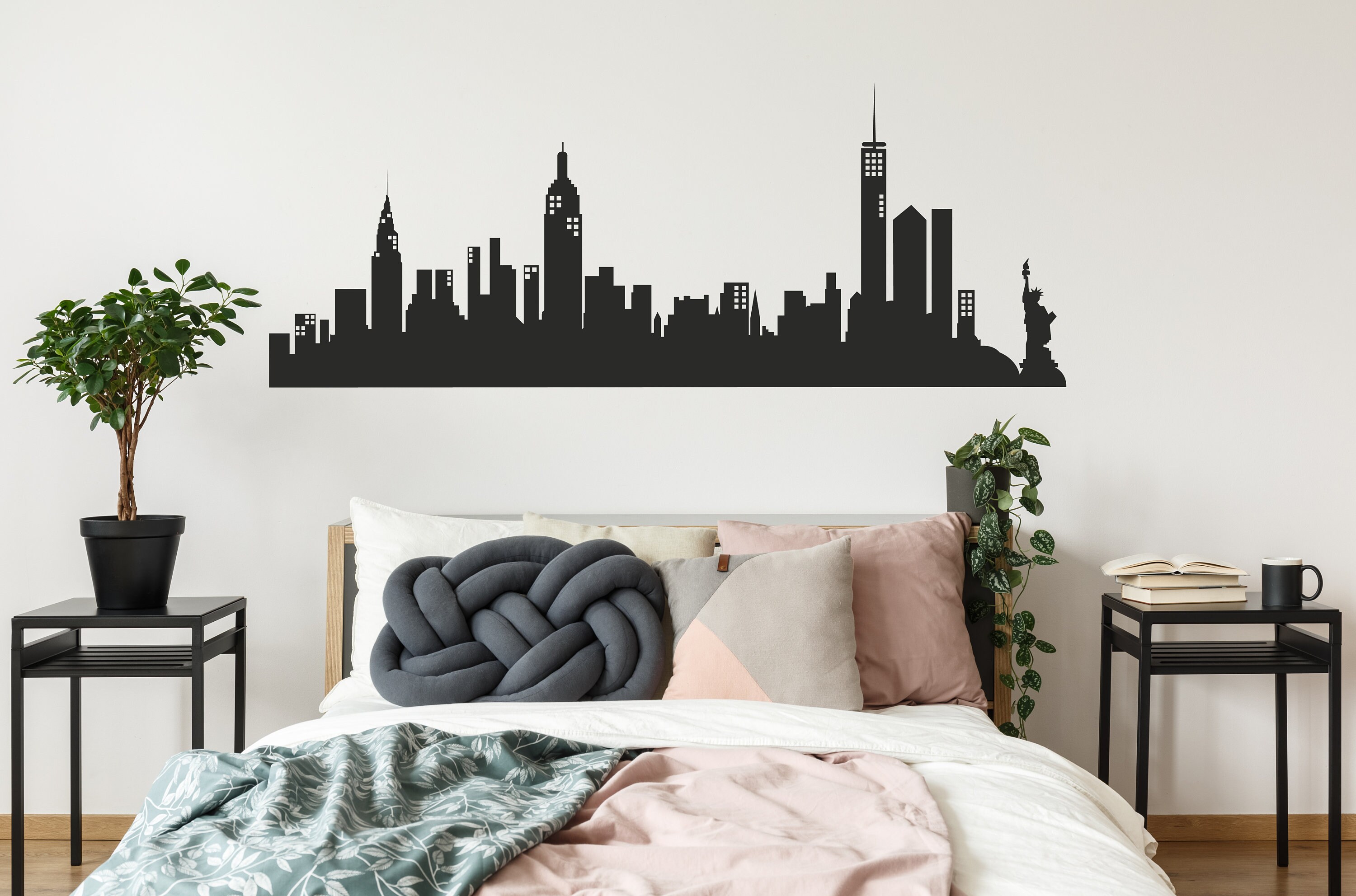 City Skyline Wall Decal Skyline Bedroom Decor Skyline Theme | Etsy