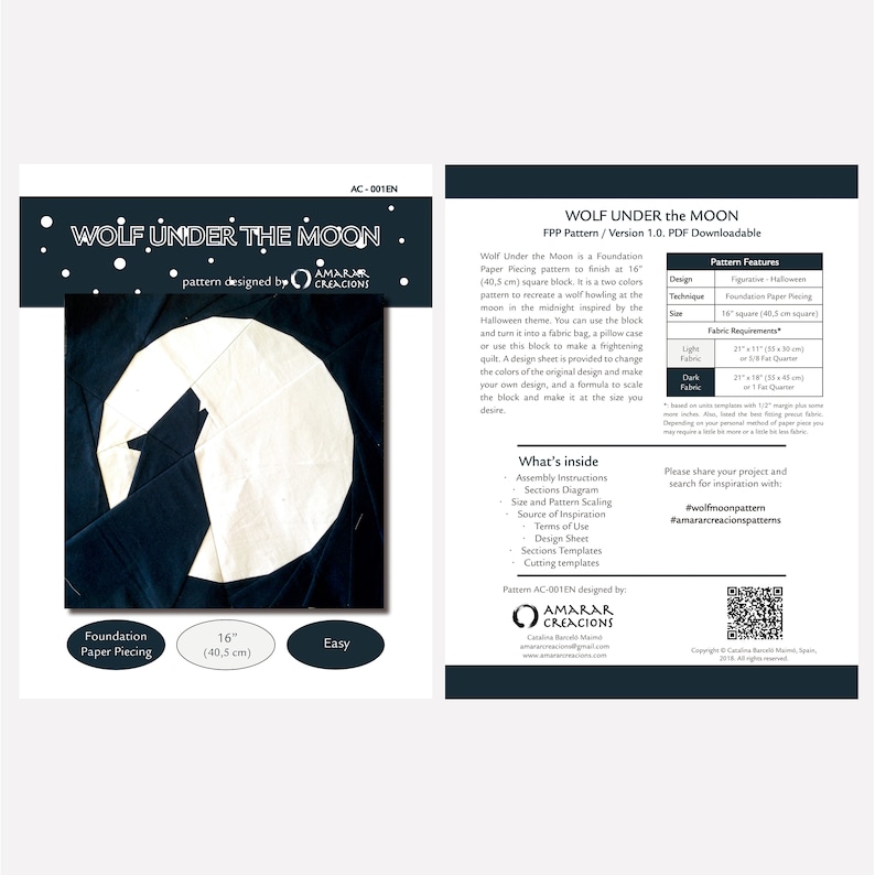 Wolf Under the Moon Quilting Pattern. Foundation Paper Piecing Pattern ...