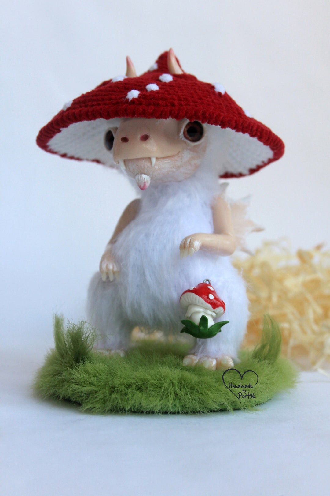 Dragon Mushroom Toy Horned White Dragon Toy OOAK Doll Cute Baby Dragon ...