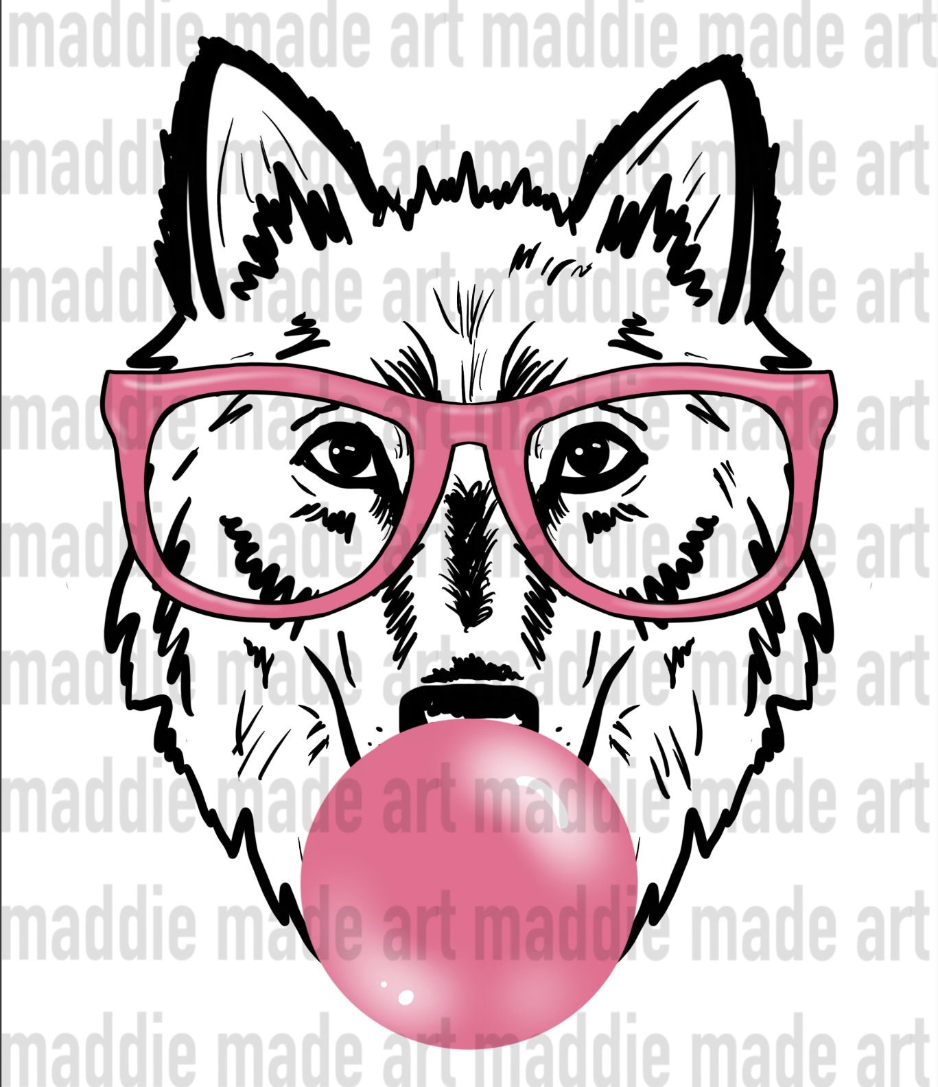 Wolf Blowing Bubbles Pink Glasses Mascot Wolves - Etsy