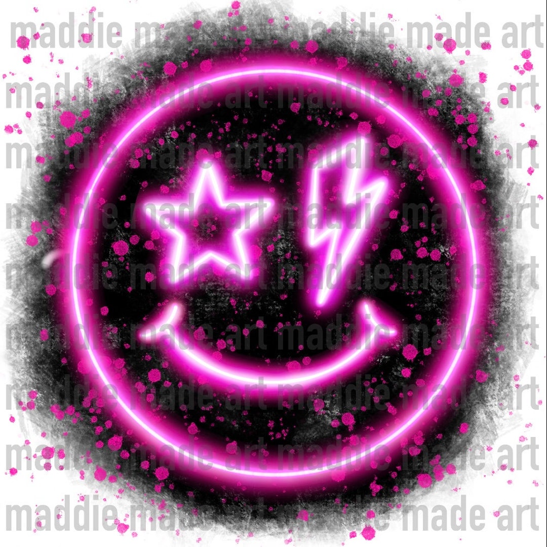 Neon Smiley Splatter Background Plain Background PNG Design - Etsy