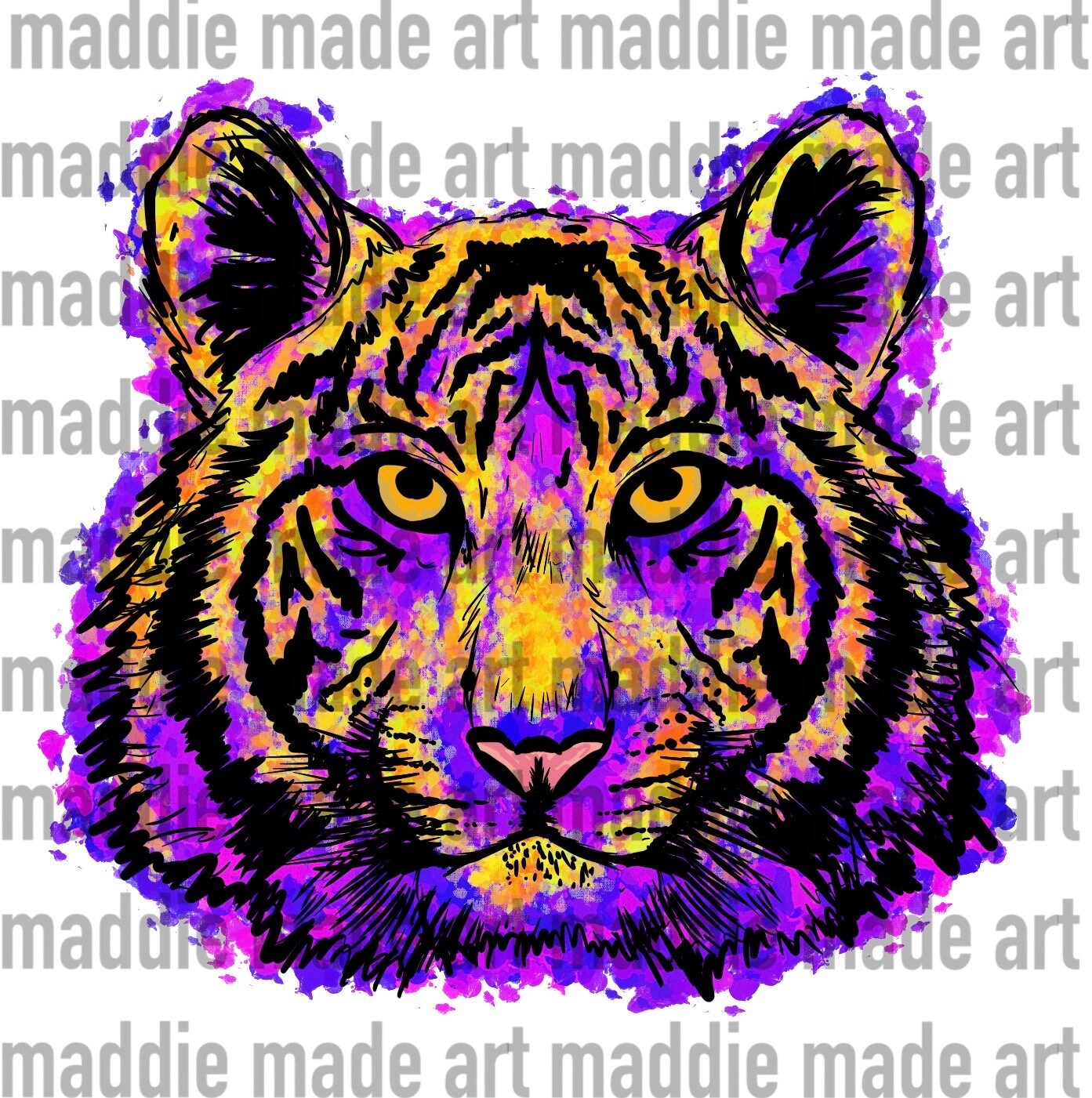 Colorful Purple and Yellow Tiger Face Head PNG File - Etsy