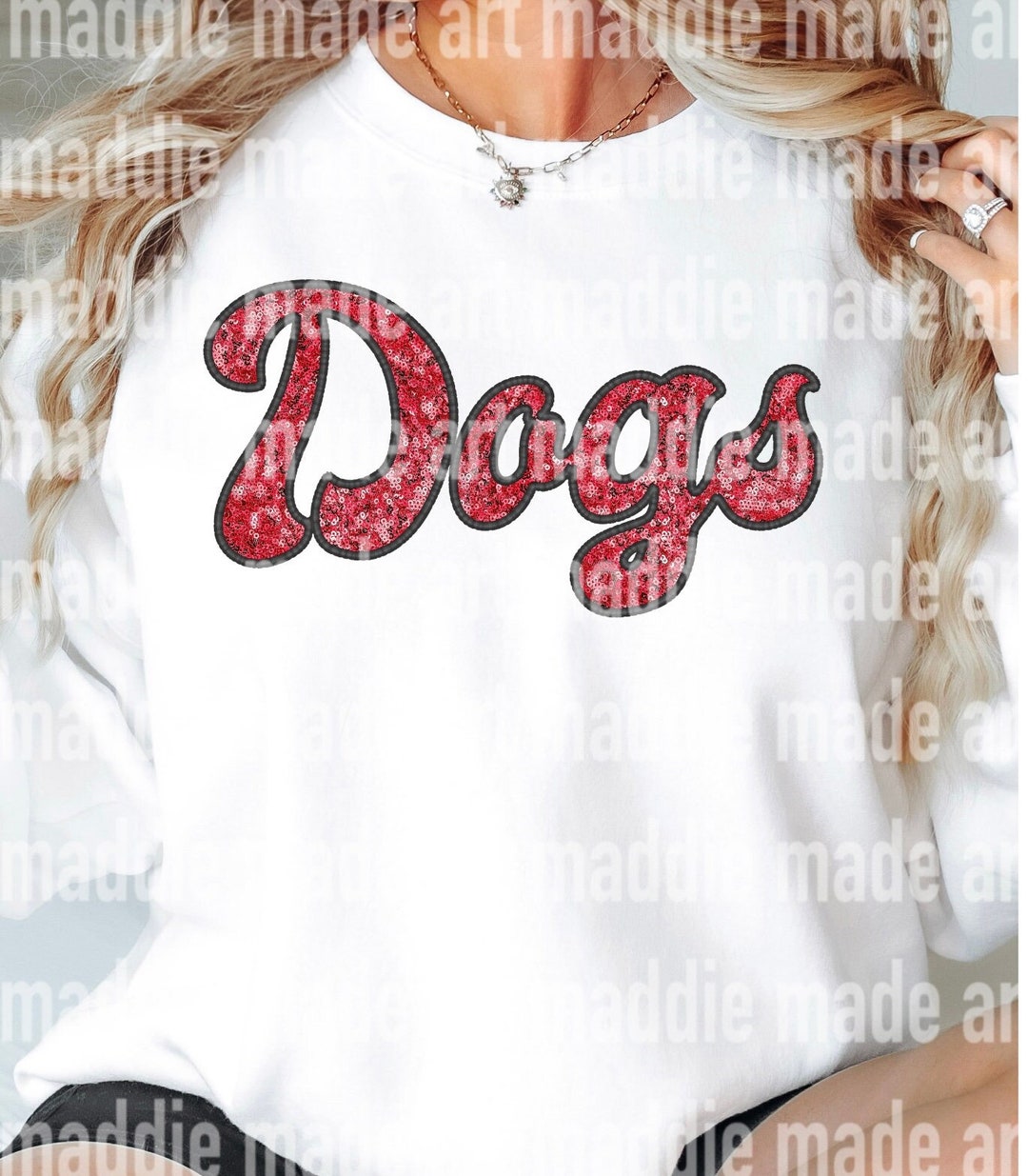 Sequins Dogs Bulldogs Red Black Embroidered Edge Design School Spirit ...