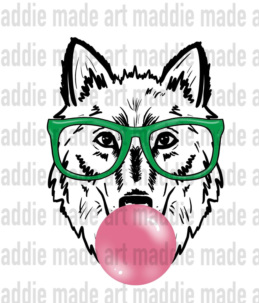 Wolf Blowing Bubble Green Glasses Mascot Wolves - Etsy