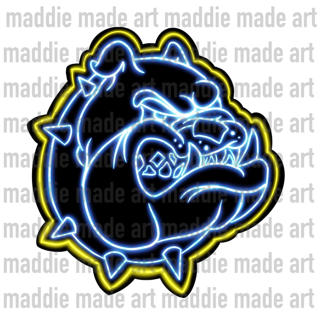 Neon Bulldog Blue and Yellow Sublimation PNG File - Etsy