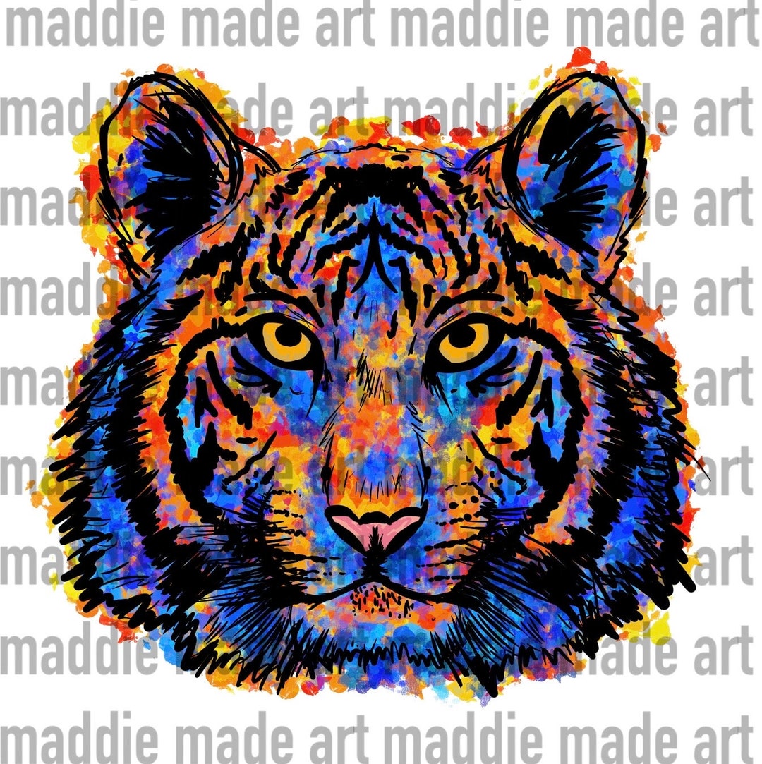 Colorful Orange Blue Tiger Face Head PNG File - Etsy