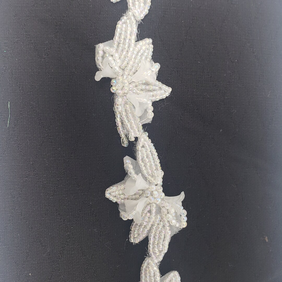 2 Yards Vintage Beaded Trim, 1970"s White Seed Bead Trim, Trim, Bridal ...