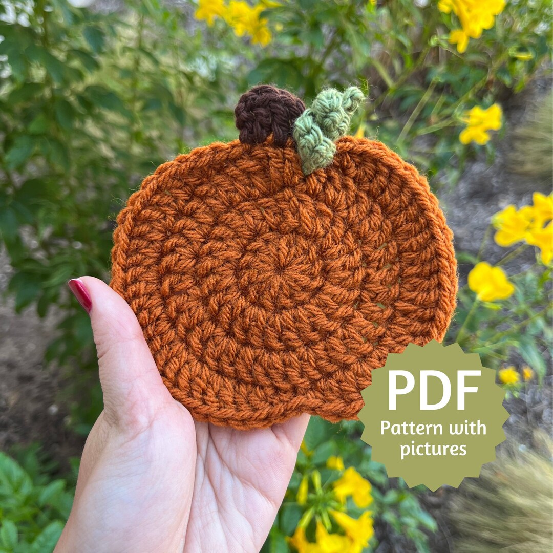 Crochet Pumpkin Coaster Pattern PDF With Step by Step Picture, Autumn ...
