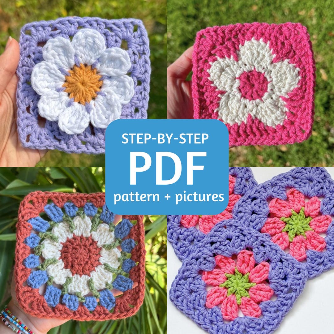 Crochet Flower Square Pattern PDF Bundle, Easy Crochet Pattern With ...