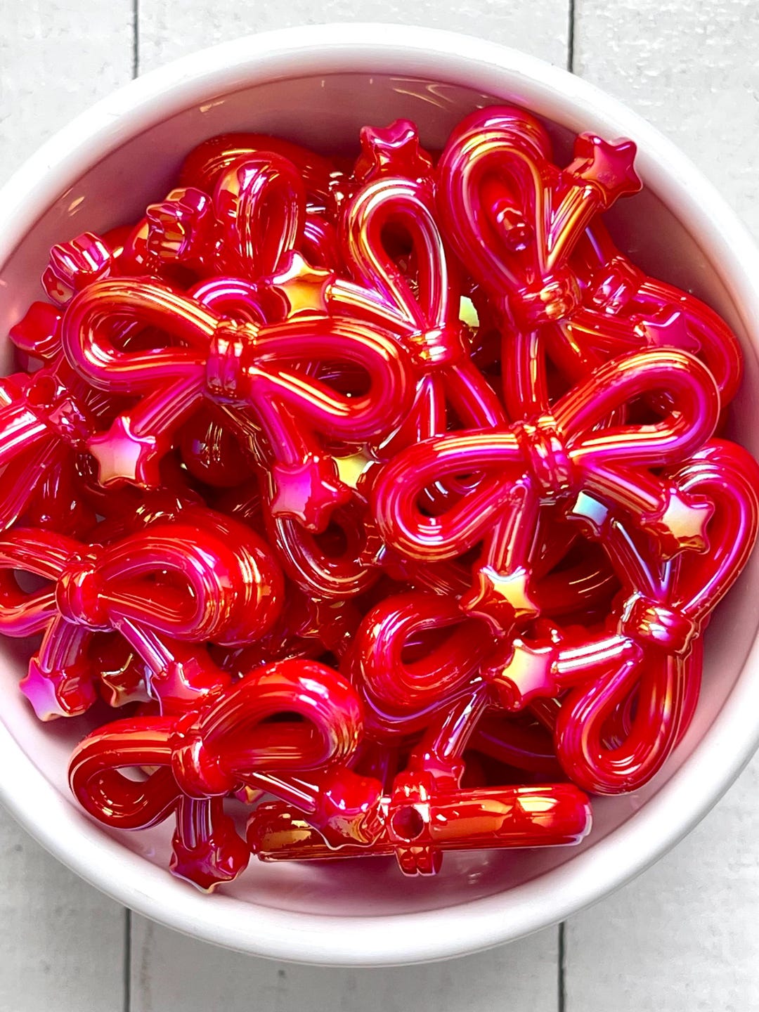 5 Pieces Red Bow, Shiny Acrylic UV Coating Bow Bead, for Necklace, Pen ...