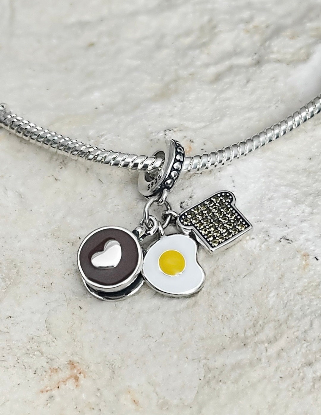 Coffee Egg Toast Dangle Dangler Charm, S925 Silver, Cook Charm ...