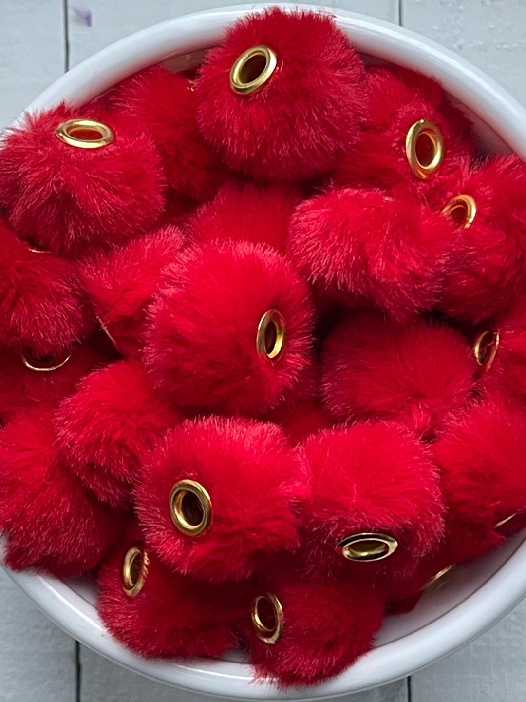 Red Set of 5pcs Fuzzy Spacer Beads, Pom Pom Beads, for Necklace, Pen ...