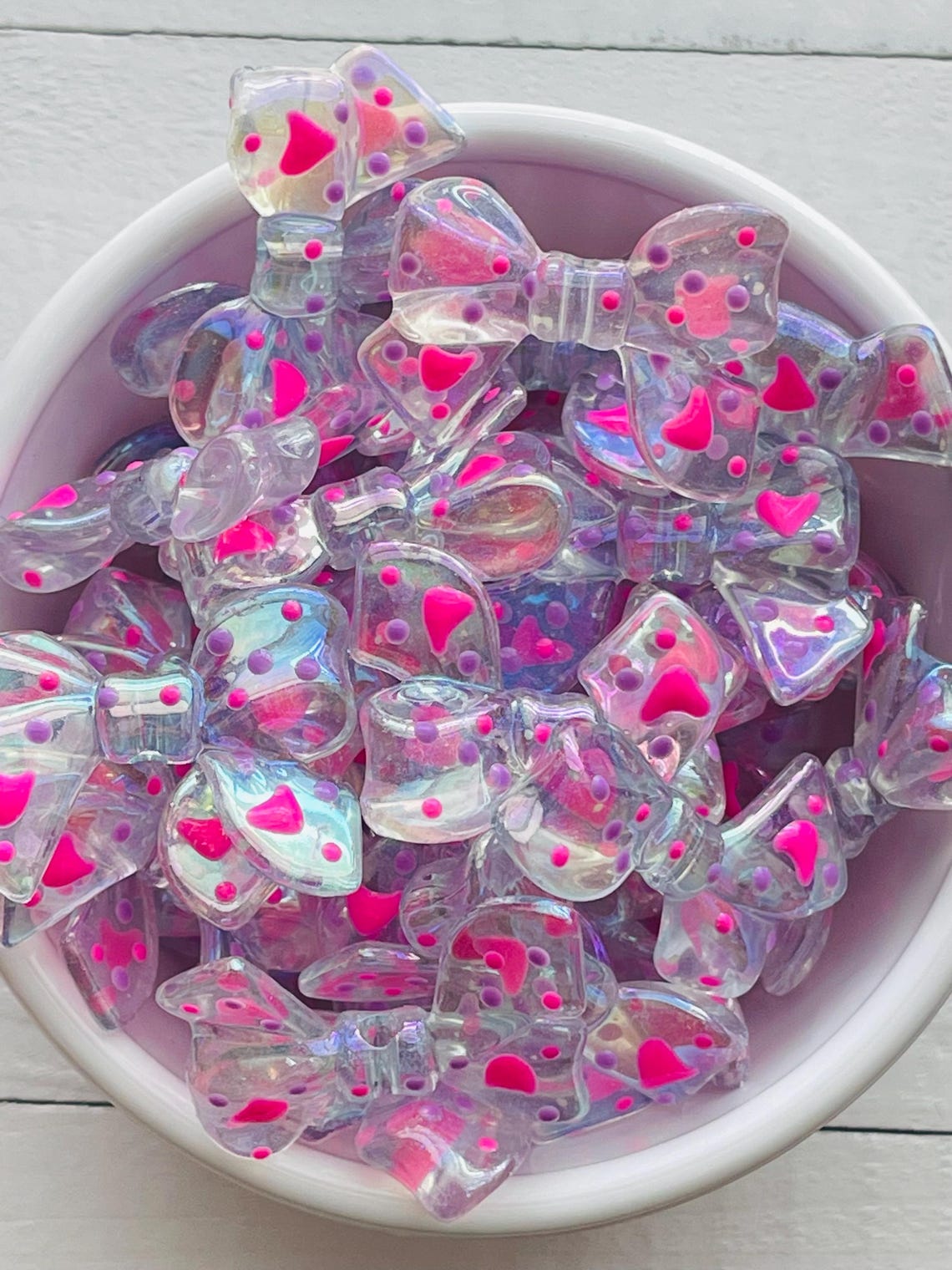 5pcs Valentine’s Heart Bow Beads, for Necklace, Pen, Keychain, DIY ...