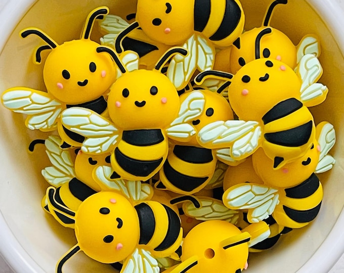 Bumble Bee 3D Silicone Focal for Pen Keychain DIY, 1 Piece, Bee Focal ...