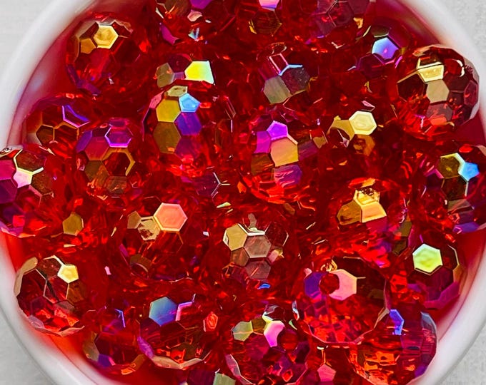 Red Faceted 10pcs Beads, 16mm Beads, Faceted Round AB Beads, for ...