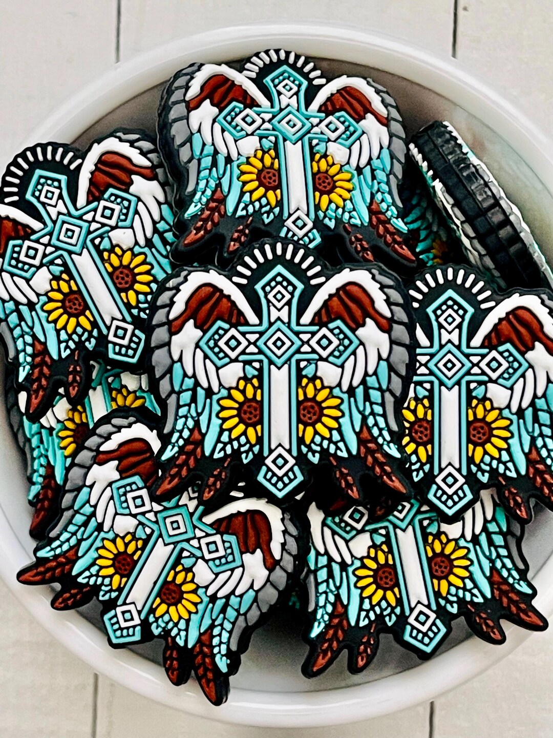 Cross Angel Wings Sunflower Silicone Focal Bead, Focal for Pen Keychain ...